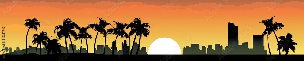 Beach City Skyline, Wide format for Banners or another purposes, with ...