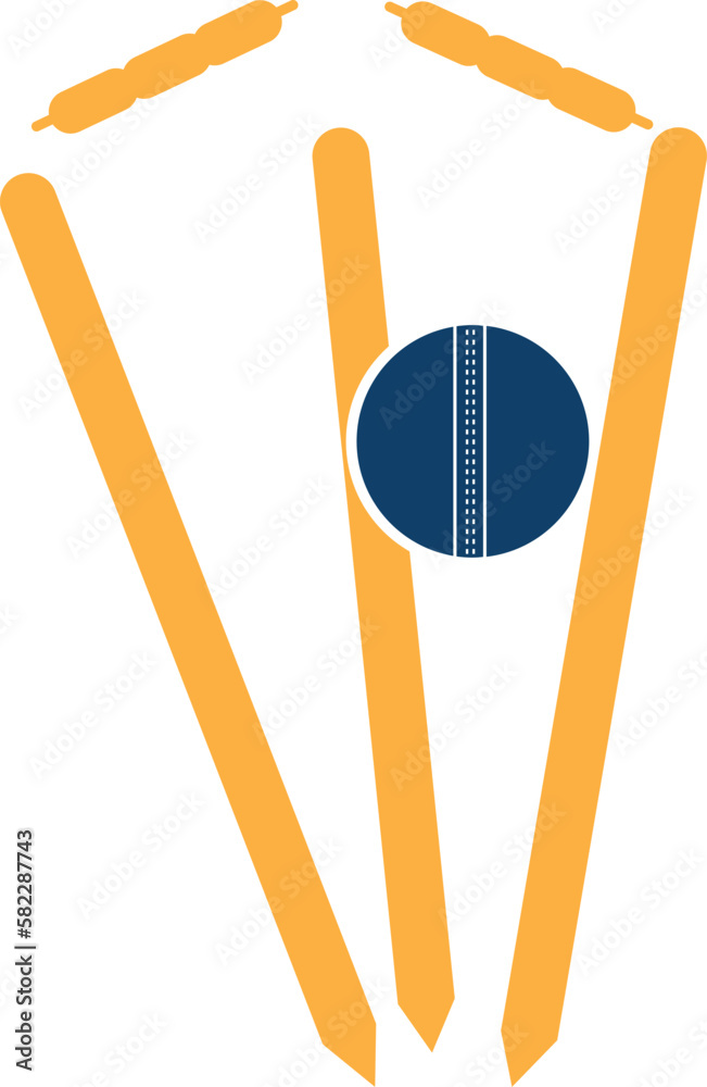 Cricket wickets and ball logo. Wicket and bails logo. Cricket ...