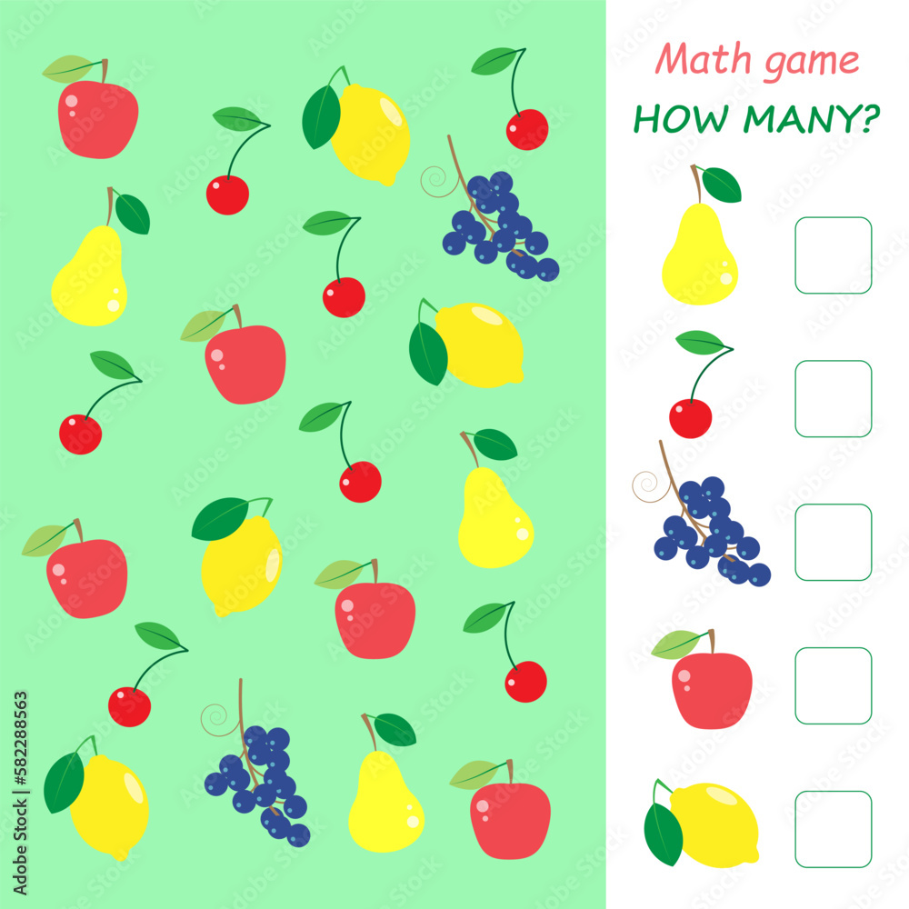 Educational math game for kids. Count how many objects are in the ...