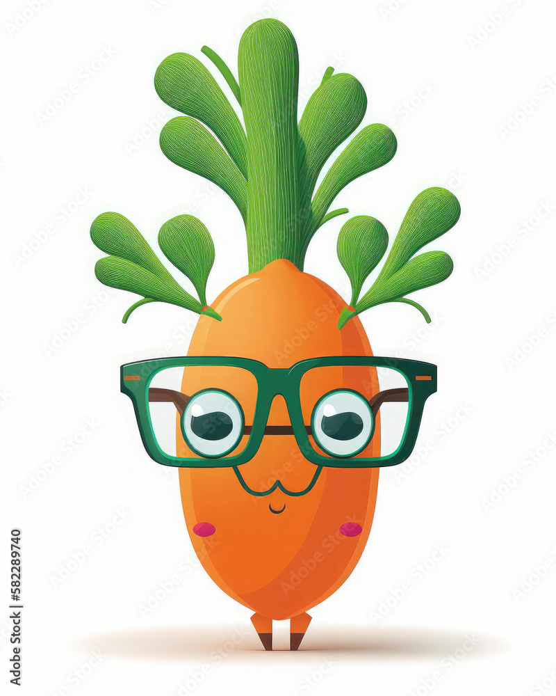 Cartoon characters of a carrot with glasses. Isolated on white ...