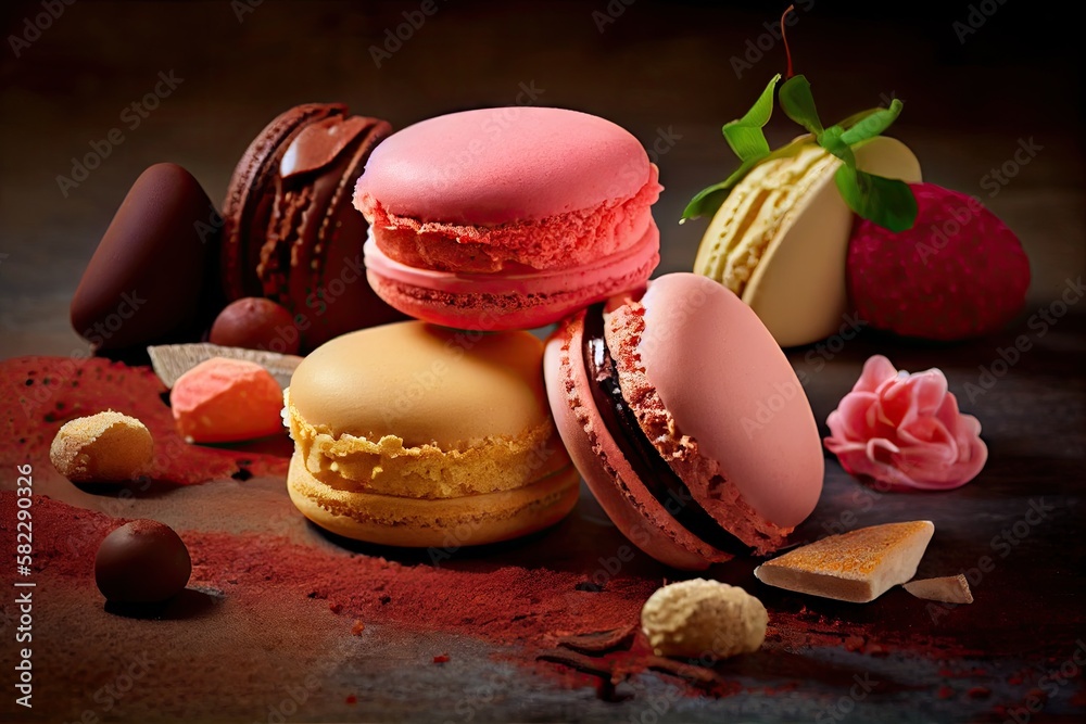 traditional french desserts in bakery shop macaroons and pastries ...
