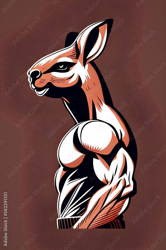kangaroo strong muscles sports mascot comic book style vector art logo ...