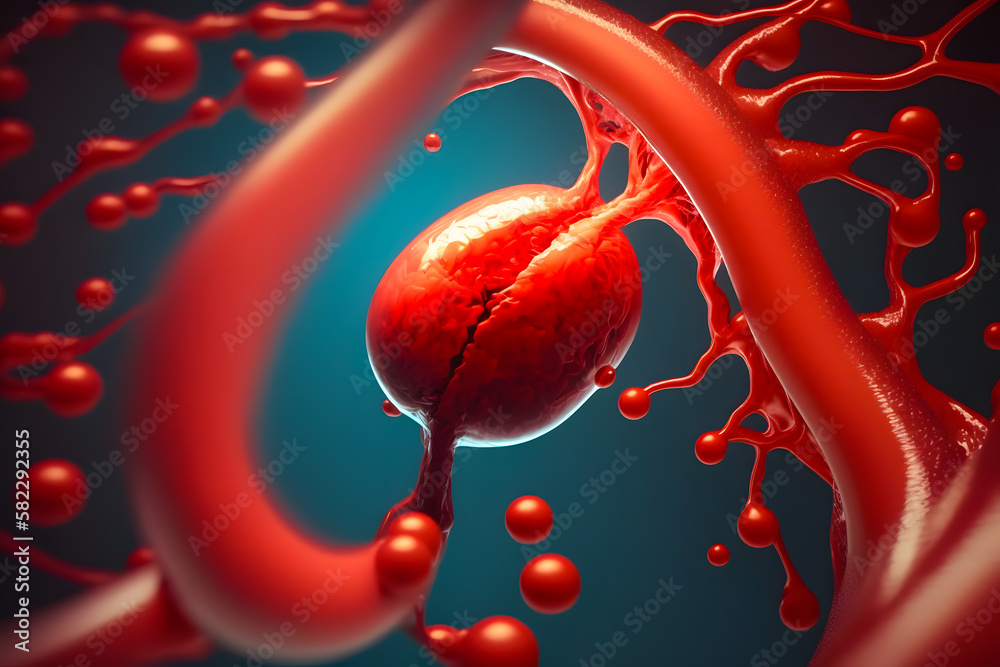 Blood vessel with an enlarged ball filled with blood, blood. A ...