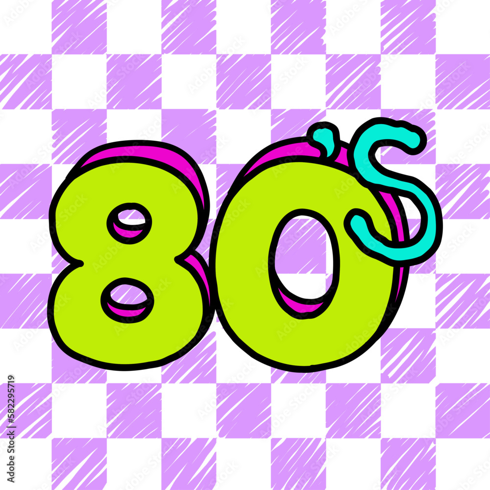 Cartoon, Gen X retro 1980s logo with purple checkered background Stock ...