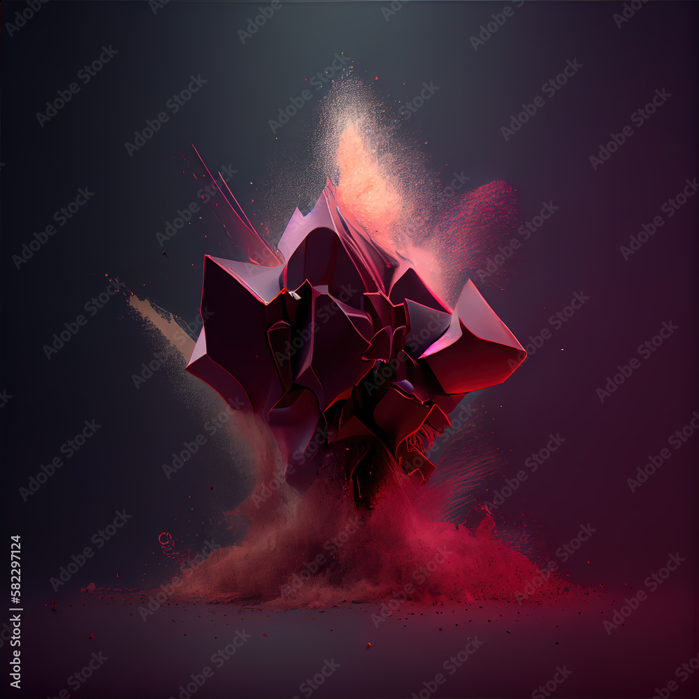 geometric object shattering into red dust. Ai generated Stock ...