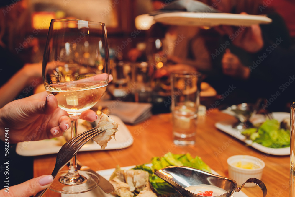 Table of enjoying food with family and friends top view. Stock Photo ...