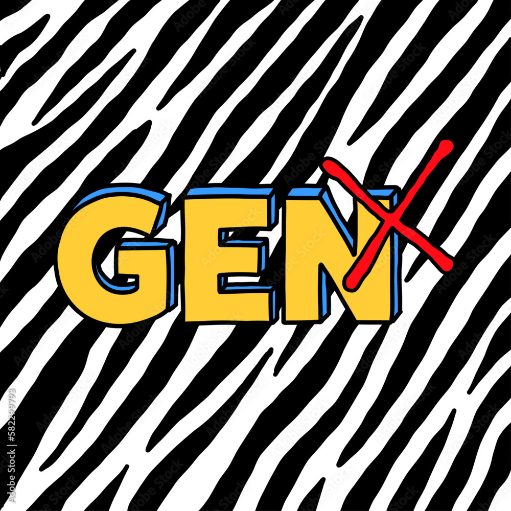 Generation X retro 1980s Cartoon logo with zebra stripe background ...