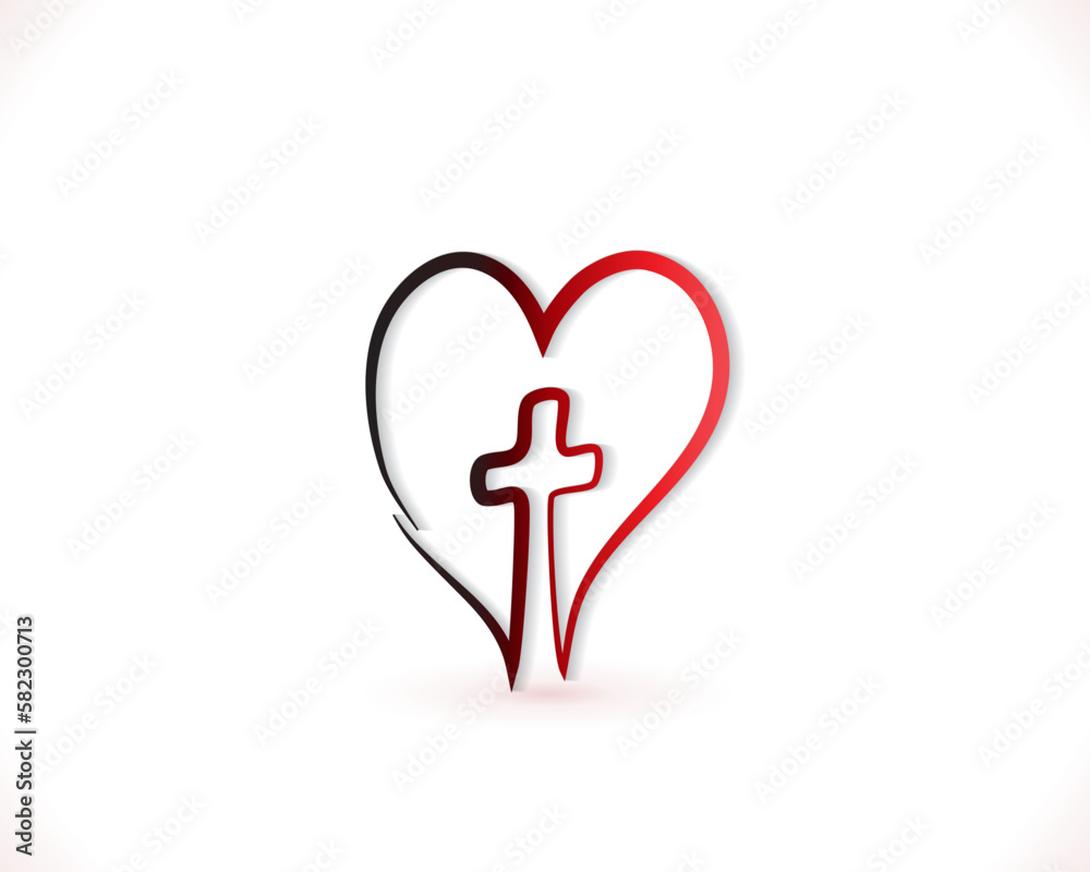 Cross inside love heart line art faith religion concept minimal logo ...