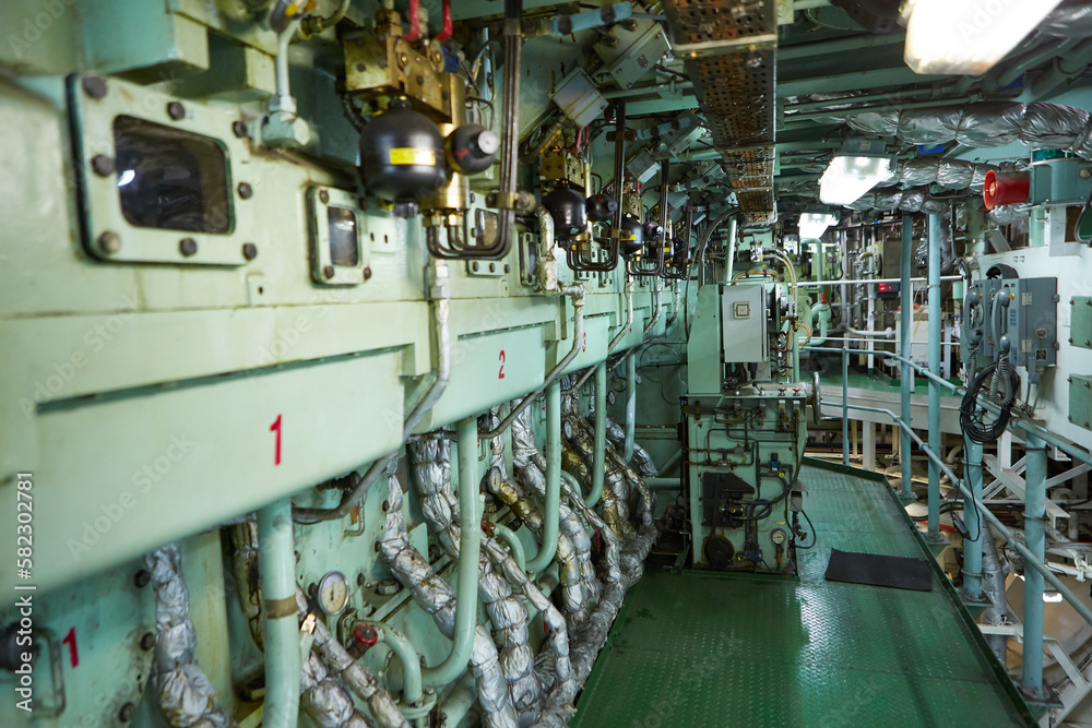 Ship's engine room. Vessel's ( Ship ) Engine Room Space / industrial ...