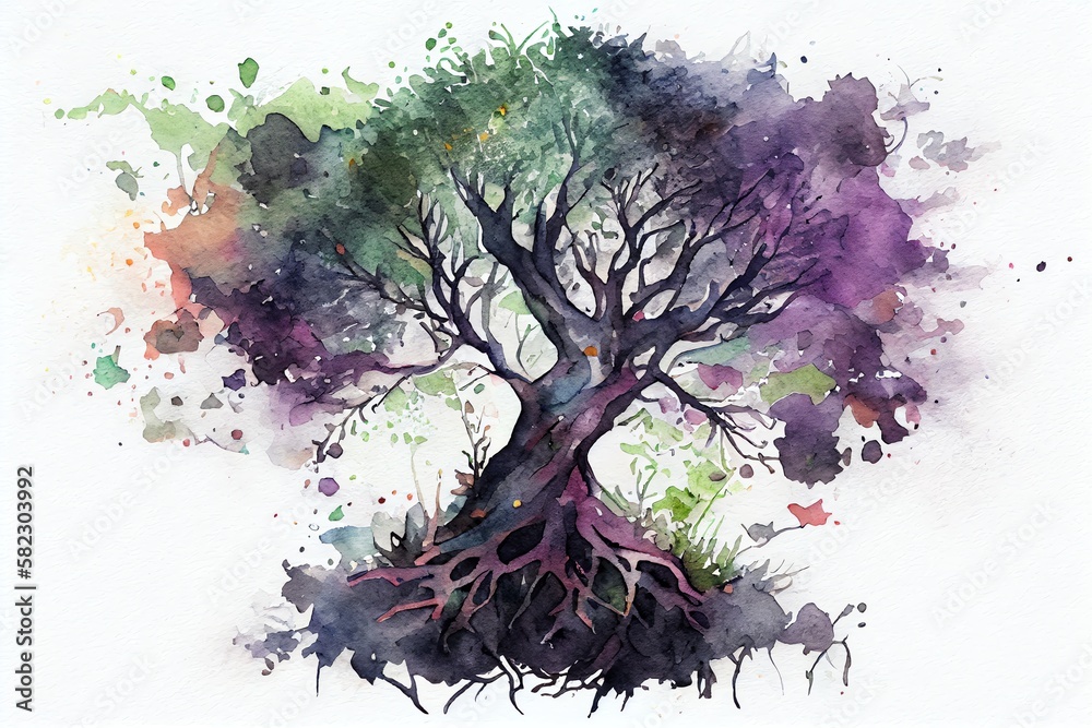 Watercolor Illustration of a Beautiful Magic Tree, The Beginnings Of ...