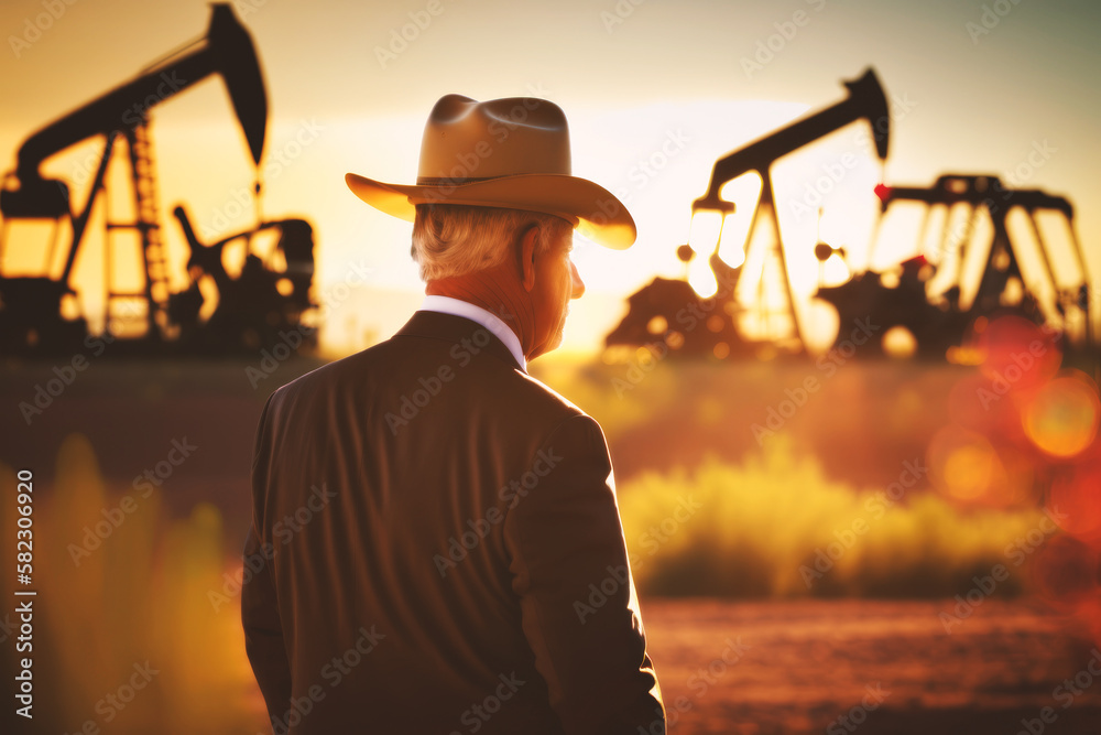 A successful businessman oversees his crude oil extraction investment ...