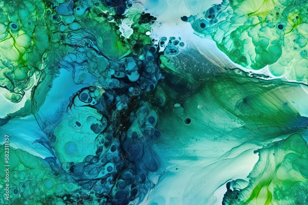Blue and green sea water grows in patterns. vibrant turquoise, milky ...