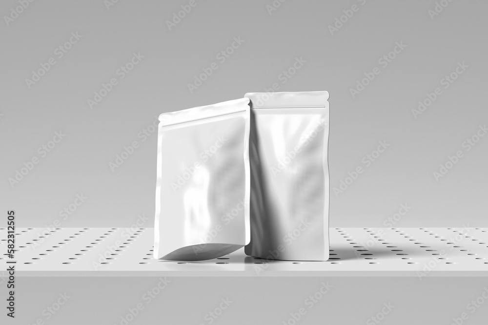 Blank pouch packaging mockup on light grey background. Stock ...