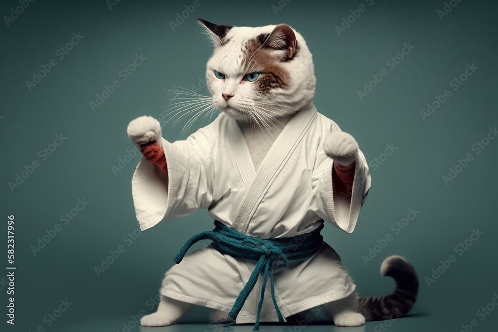 cat in boho clothes doing karate created with Generative AI technology ...
