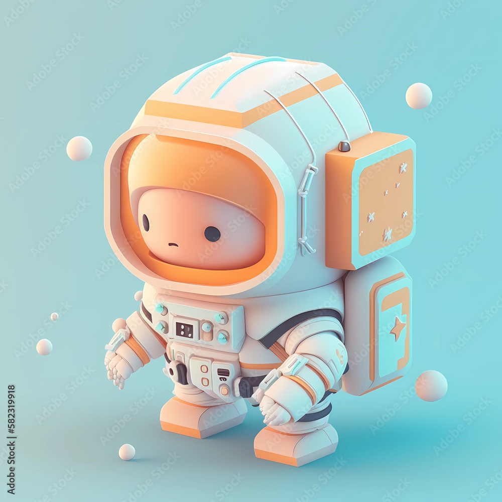Tiny adorable 3d astronaut model in soft pastel colors. AI generative ...