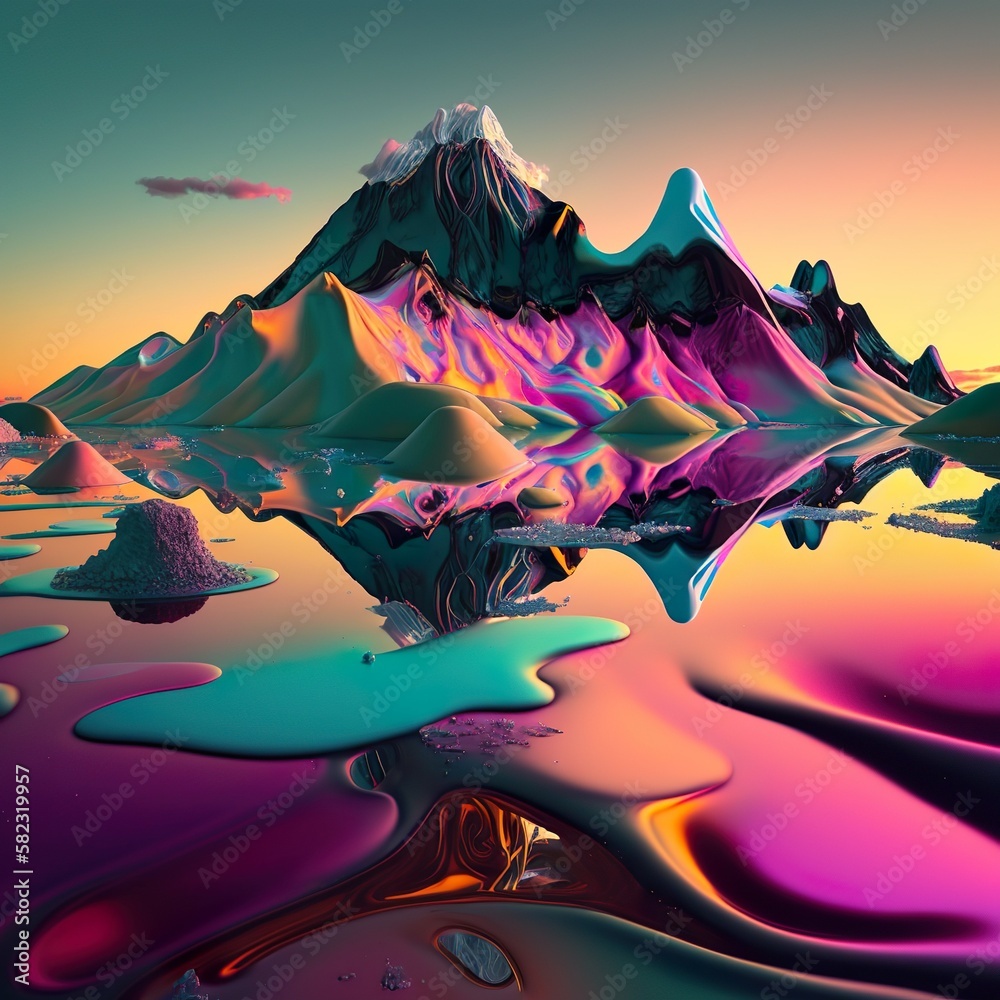 Surreal vibrant landscape with alien-like otherworldly terrain with ...