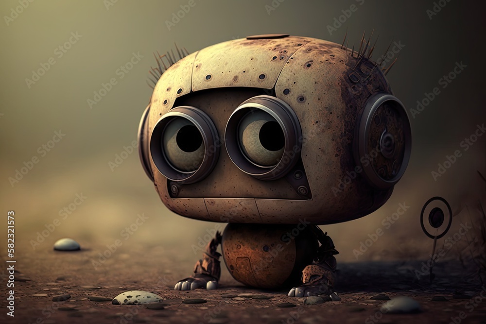 sad robot with large round eyes and open mouth, created with generative ...