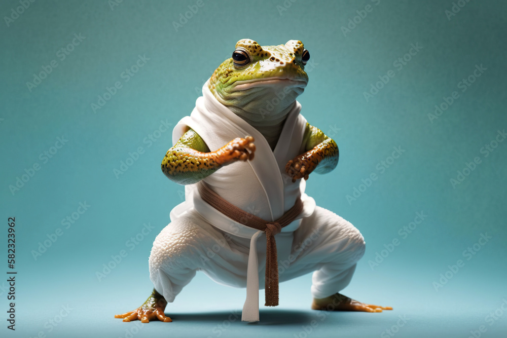 frog in white kimono doing karate, created with Generative AI ...
