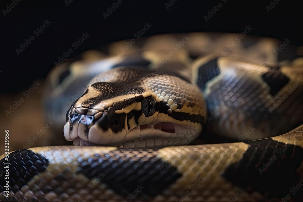 Curled Up Ball Python Displaying Its Unique Patterns, created with ...