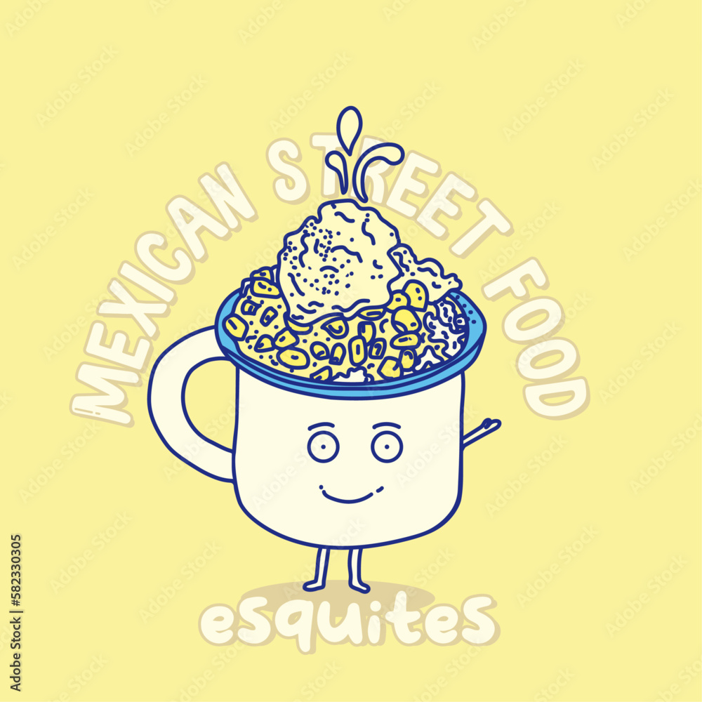 Vector illustration of a cute character from a cup of Esquites prepared ...