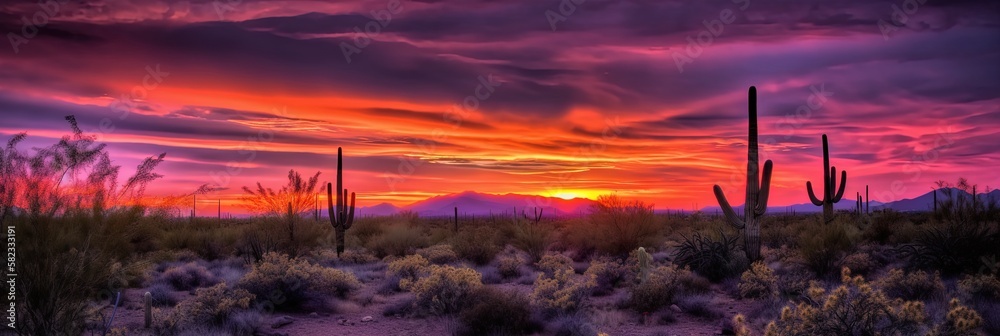 Arizona desert sunset colorful panoramic extra wide landscape ...