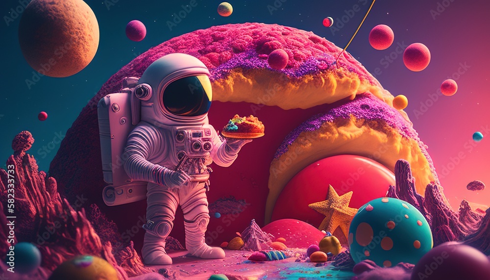 astronaut on candy planet digital art illustration, Generative AI Stock ...