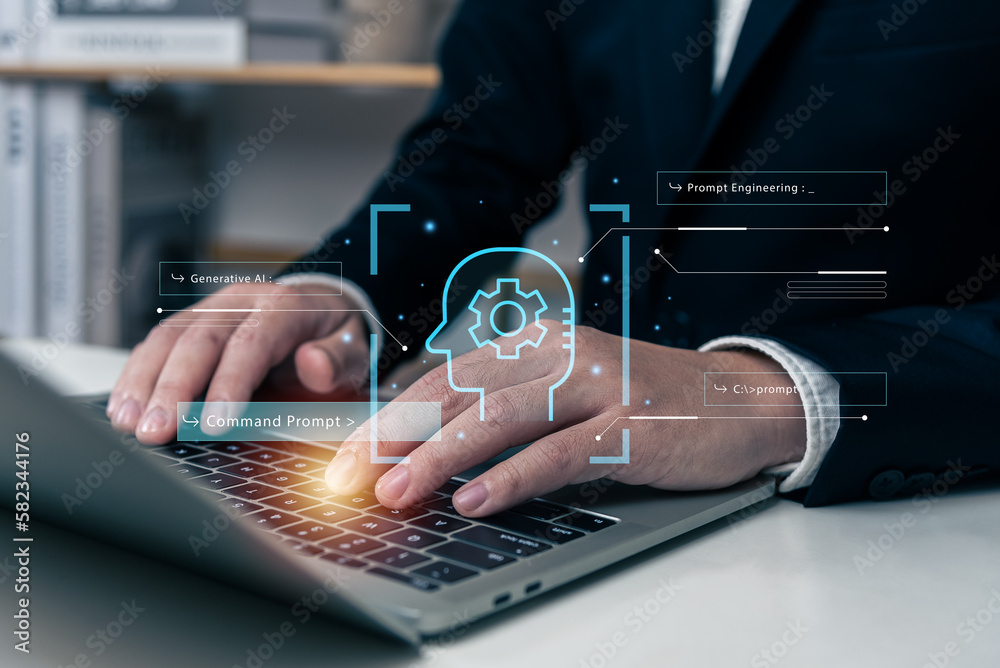 Businessman using laptop chat with AI tech concept, connecting smart ...