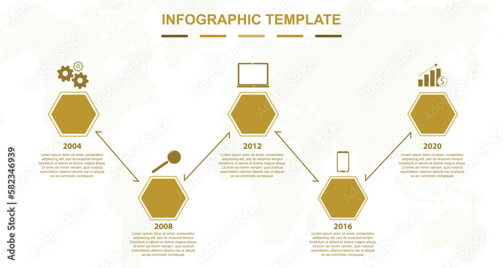 golden infographic template with five titles, Diagram with steps ...