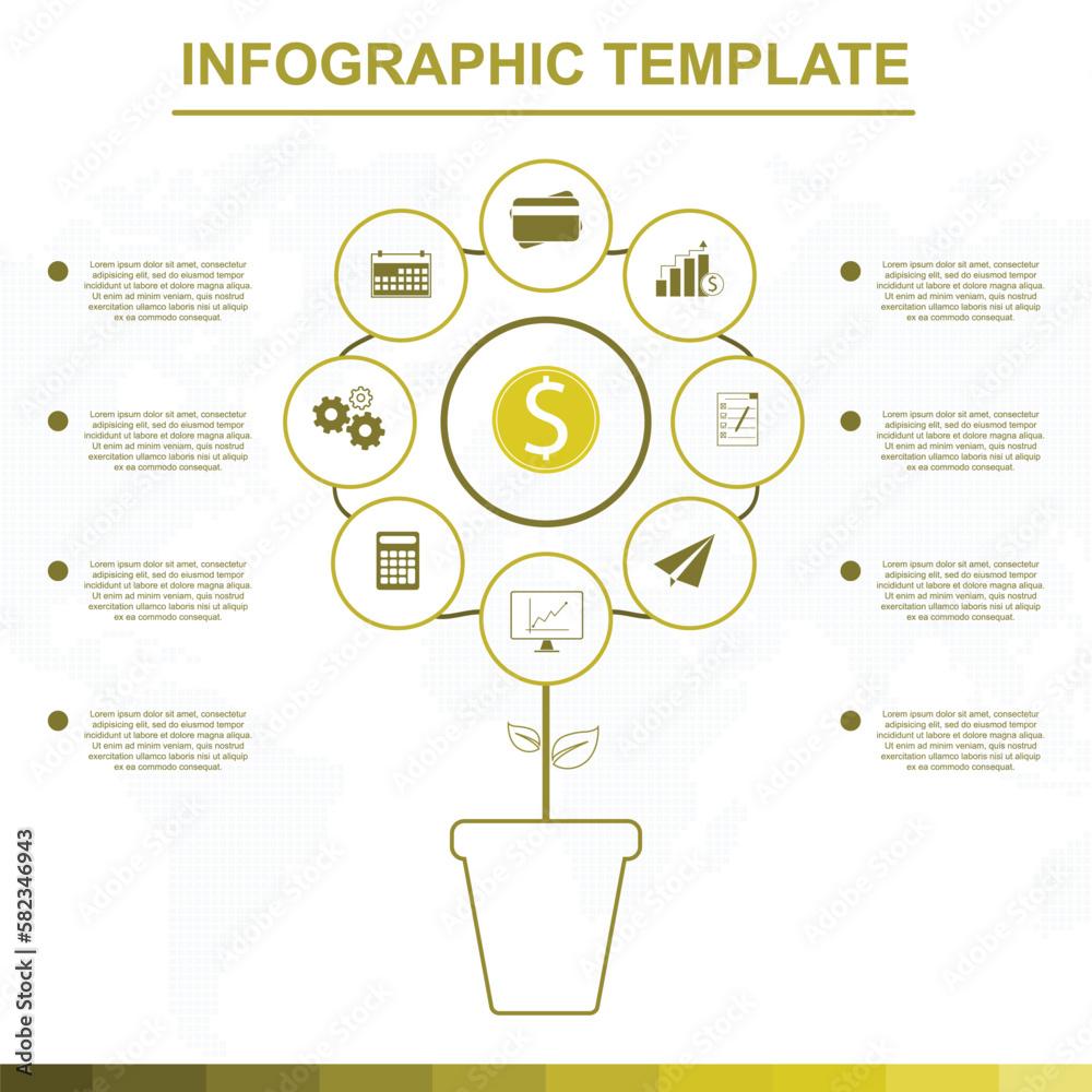 golden infographic template with tree, Diagram with steps, business ...