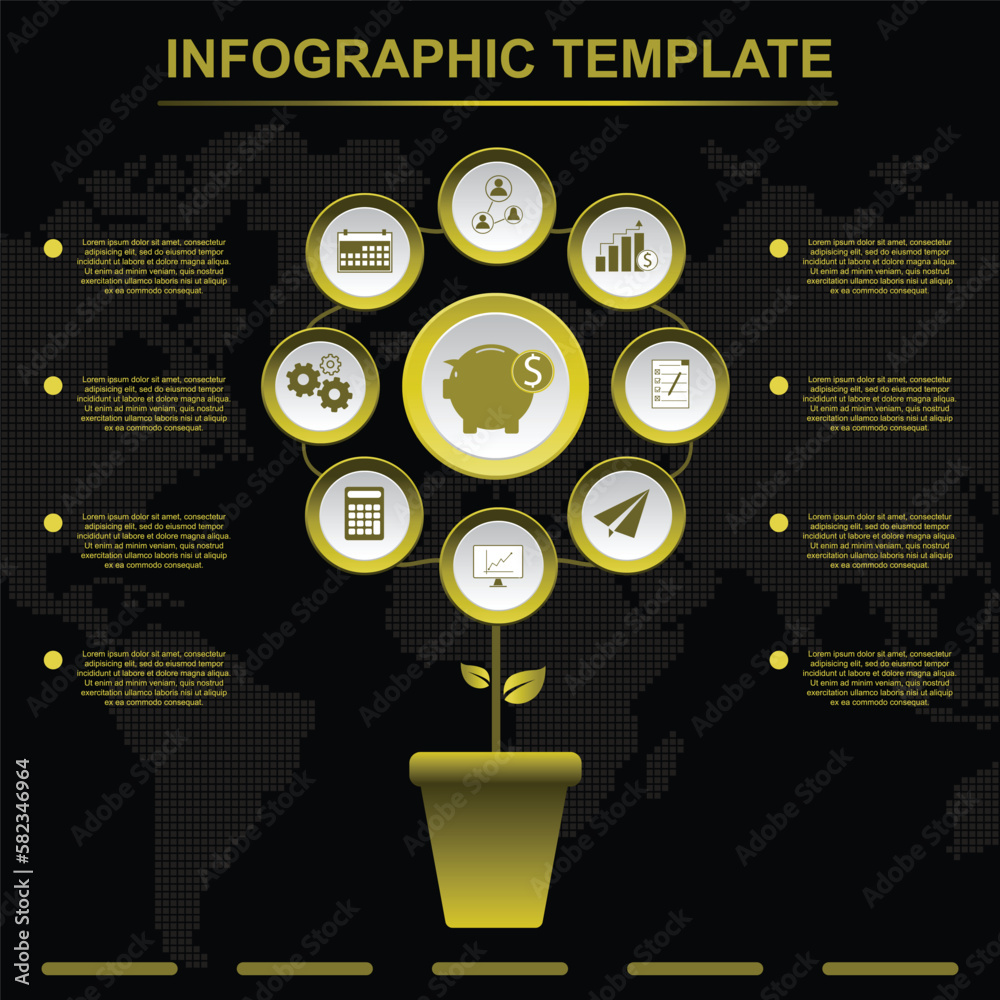 golden infographic template with tree, Diagram with steps, business ...