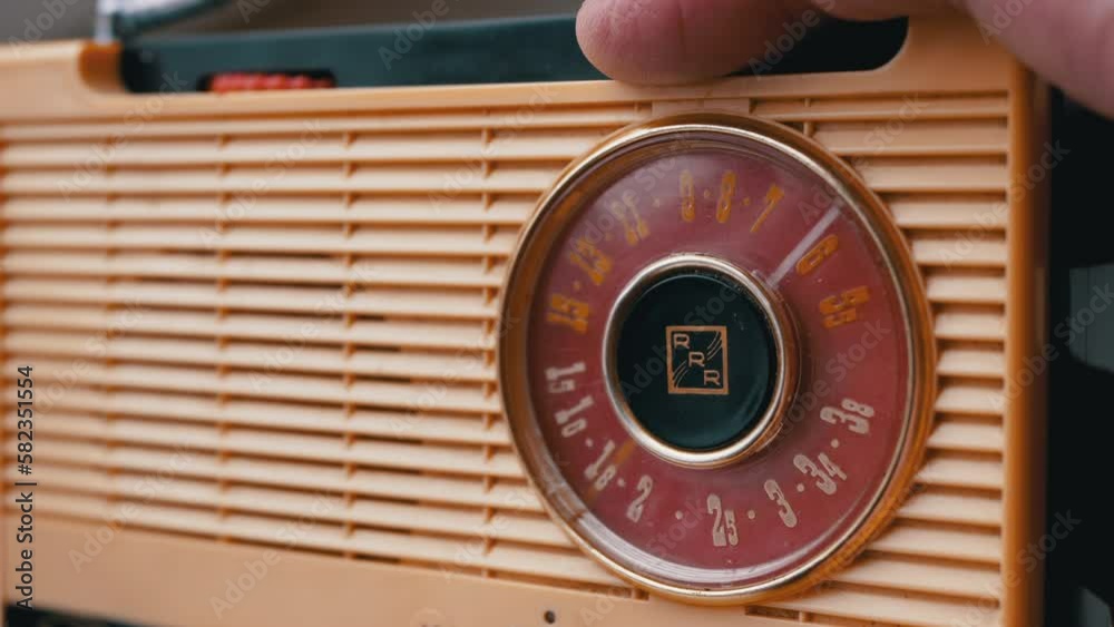 Close up, Male Fingers Adjust Frequency on an Old Vintage Retro ...