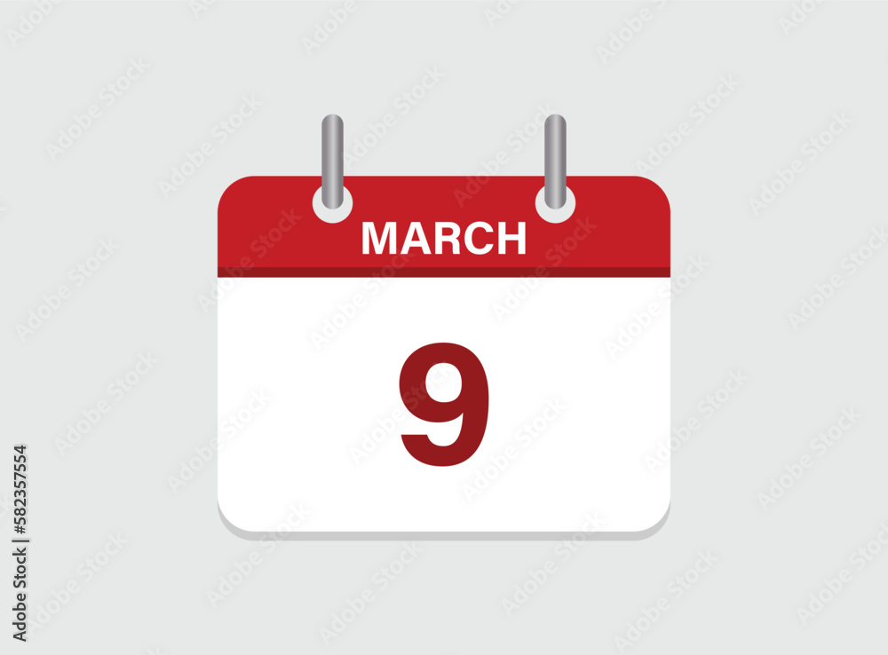 9th March calendar icon. Calendar template for the days of March. Stock ...