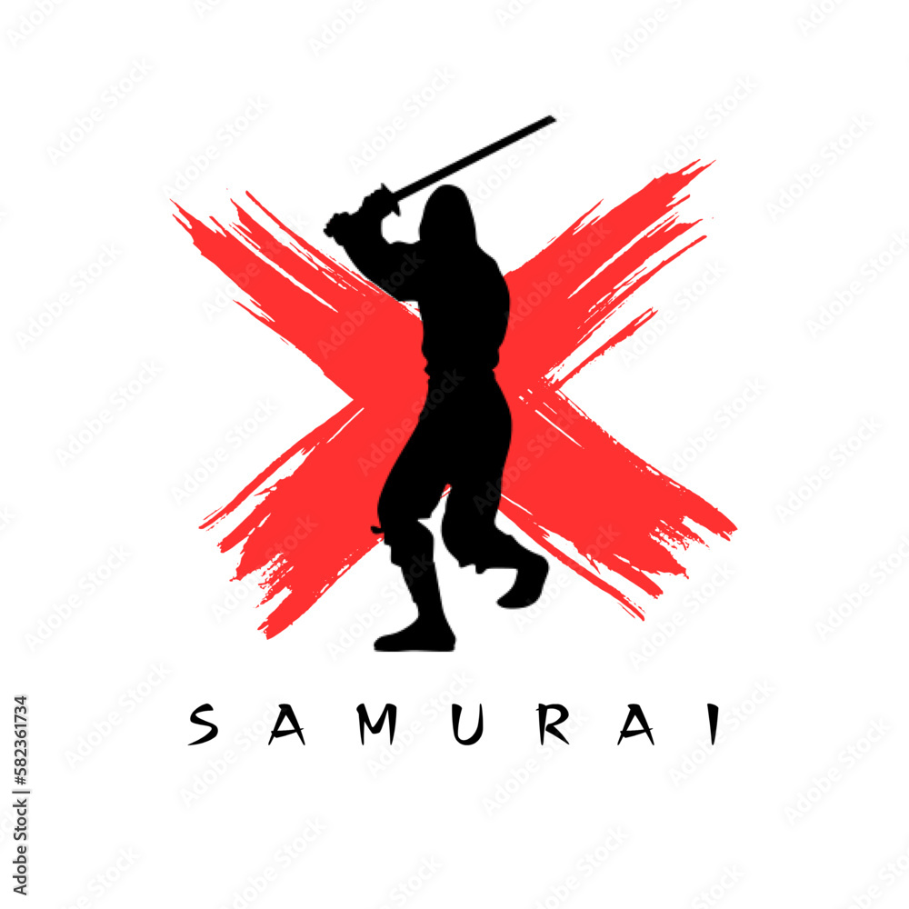 Vecteur Stock 3d vector illustration. samurai in black silhouette style ...