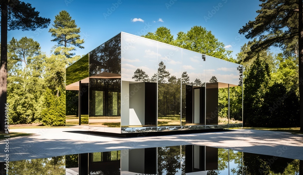 Mirror Glass Ultra Modern Minimalistic Style One Story House Design