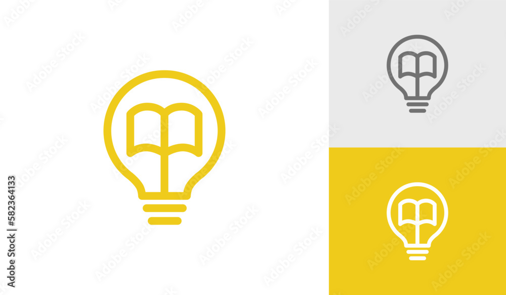 Light bulb logo with open book Stock Vector | Adobe Stock