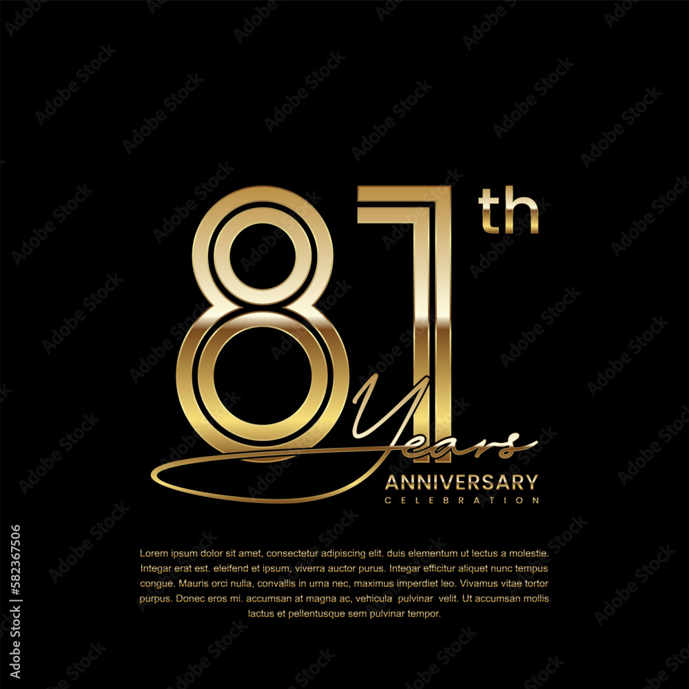 81th anniversary logo with gold color double line style. Line art ...
