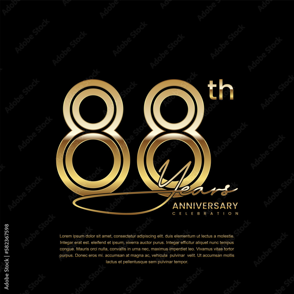 88th anniversary logo with gold color double line style. Line art ...