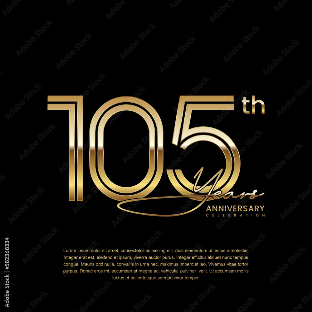 105th anniversary logo with gold color double line style. Line art ...