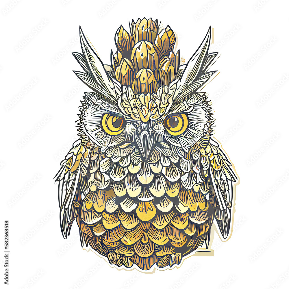 Ananas Owl Hybrid Sticker - Happy Tertiary Color Gothic Contour Vector ...