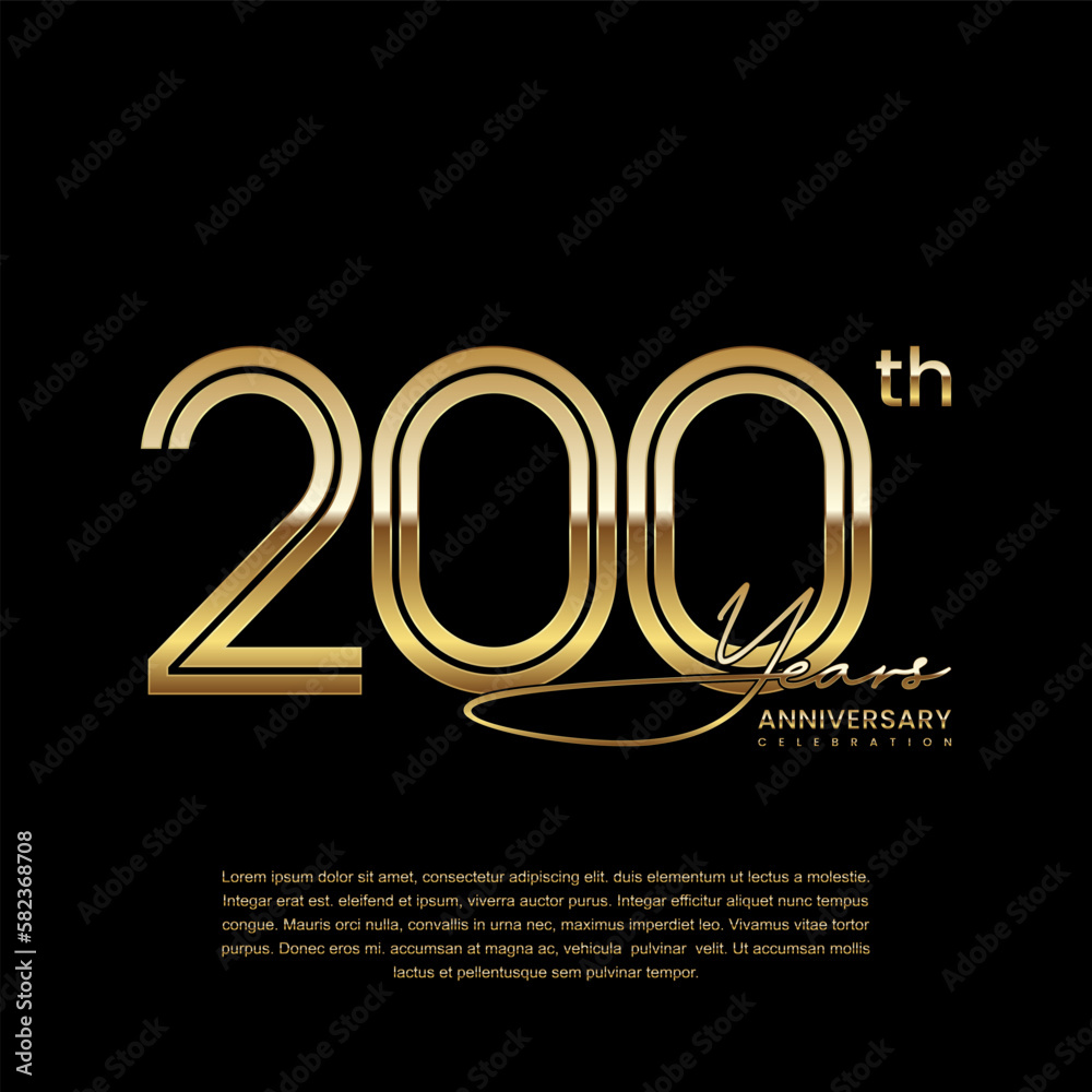 Vetor de 200th anniversary logo with gold color double line style. Line ...