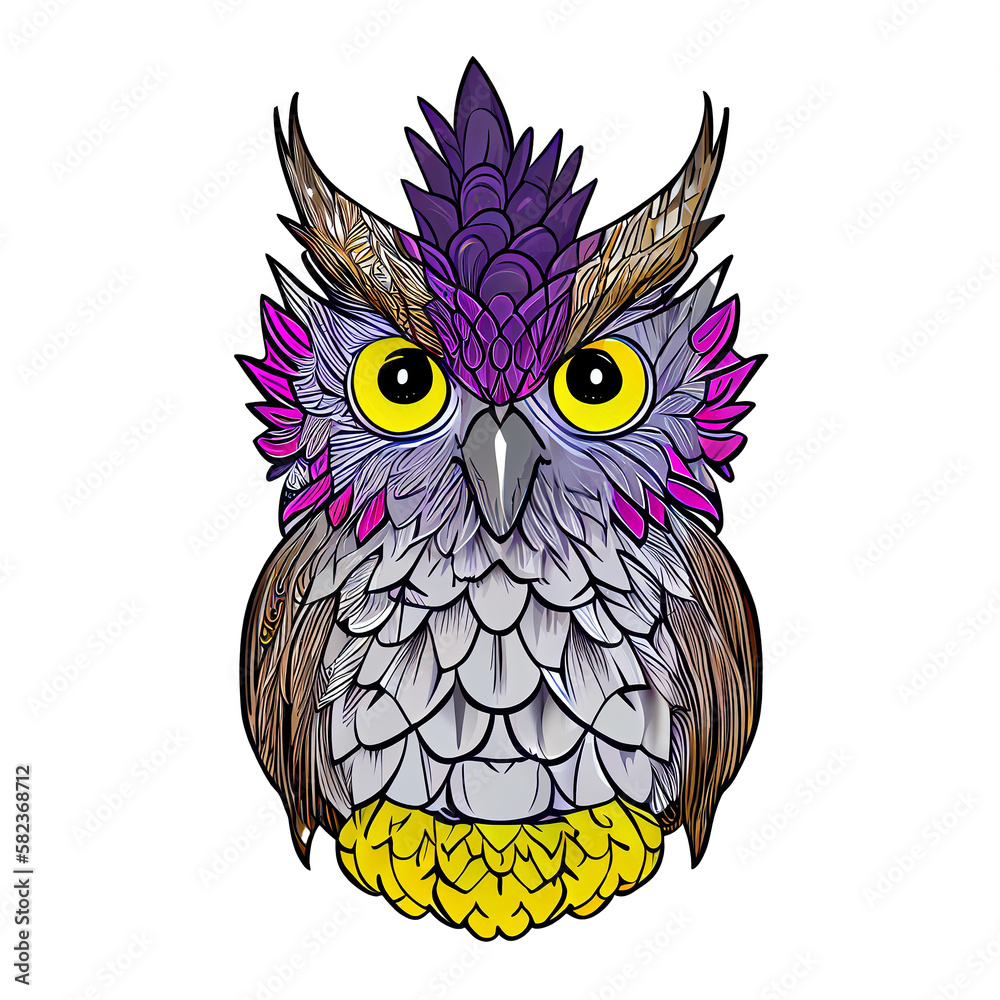 Ananas Owl Hybrid Sticker - Happy Tertiary Color Gothic Contour Vector ...