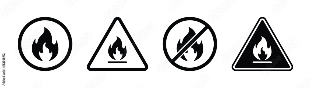 ban fire icon set. warning fire icon sign symbol collections on ...