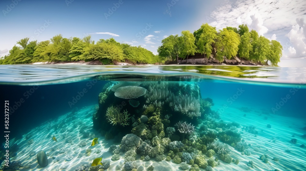 Stockillustratie Land Meets Sea: A Breathtaking Split View of a ...