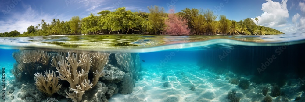 Land Meets Sea: A Breathtaking Split View of a Tropical Island and Its ...