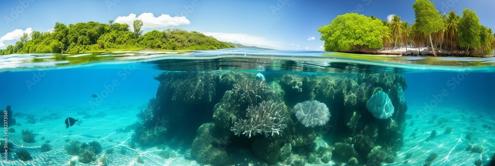 Land Meets Sea: A Breathtaking Split View of a Tropical Island and Its ...