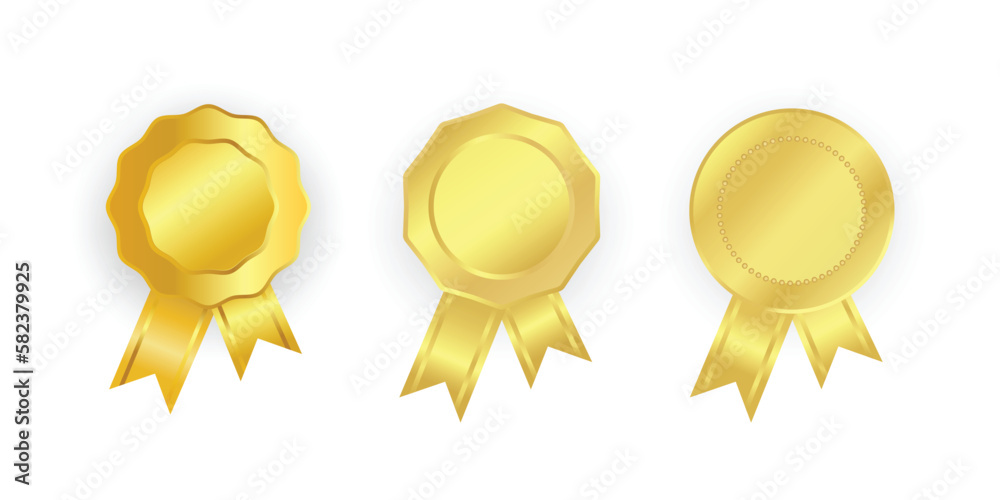 Gold medal, winner, gold ribbon badge Medal template. Vector ...