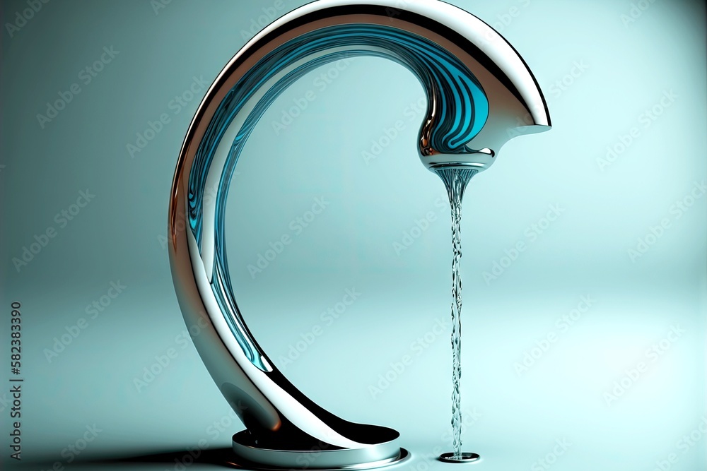 water flows from unusual tap with round spout without switches, created ...