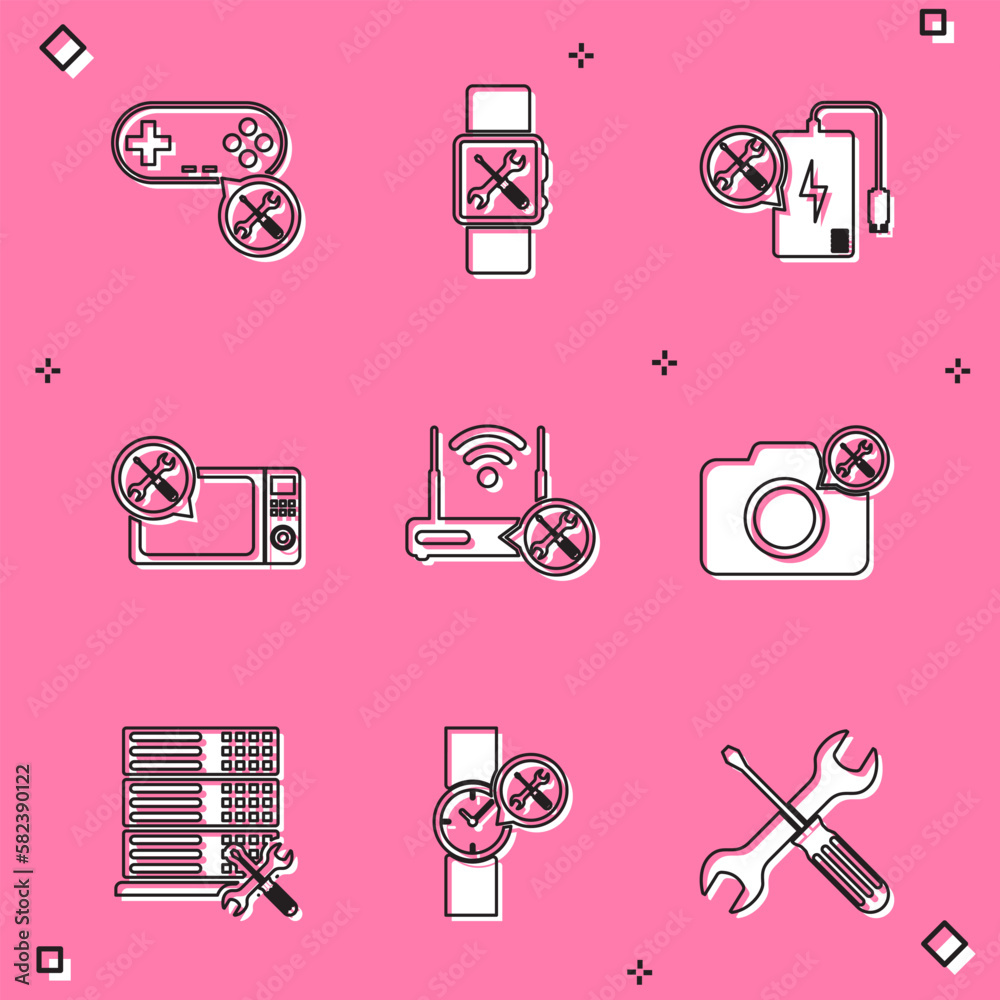 Set Gamepad service, Smartwatch, Power bank, Microwave oven, Router wi-fi with, Photo camera ...