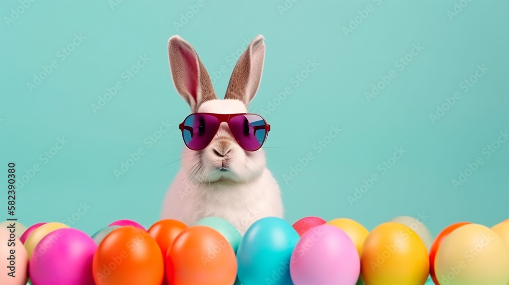 Cool bunny with sunglasses on colorful background. Generative AI Stock ...