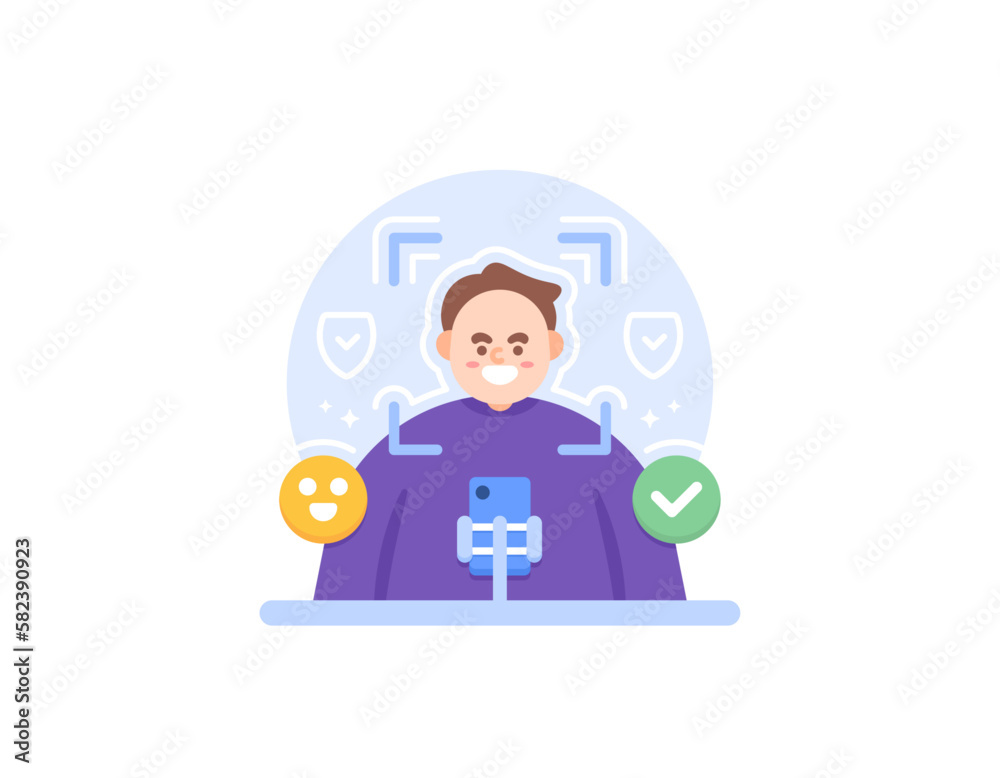 identity or face verification. a man is scanning his face for the ...